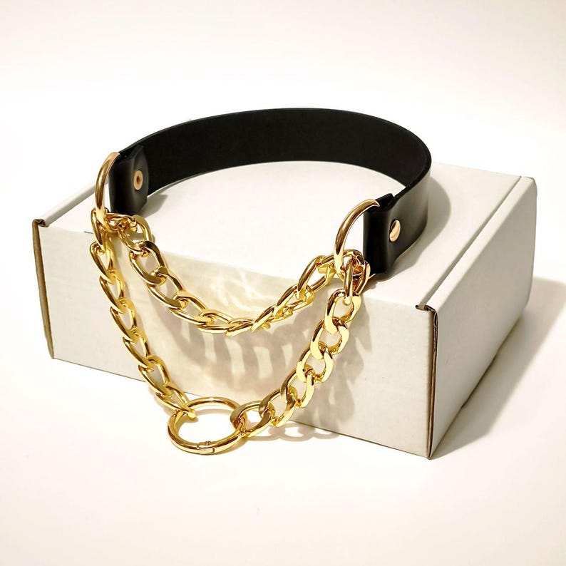 Black Leather Choker With Chain — Minimal Handmade Collar Necklace - Etsy