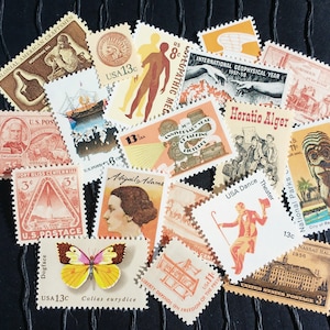 20 US Vintage Postage Stamps .. Shades of ORANGE .. Curated Collection ...