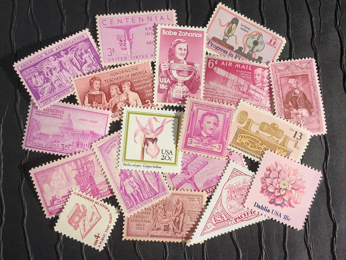 50 Vintage Stamps .. Shades of PINK US .. Curated Collection - Etsy
