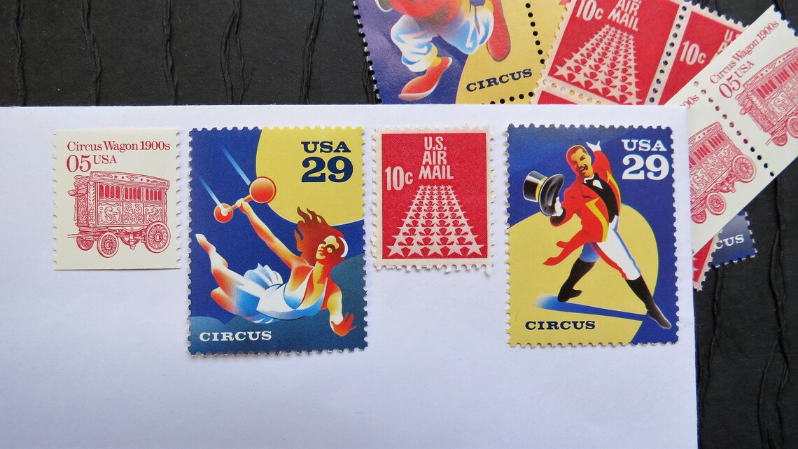 Circus .. Clown .. Vintage UNused Postage Stamps .. to post 5 | Etsy