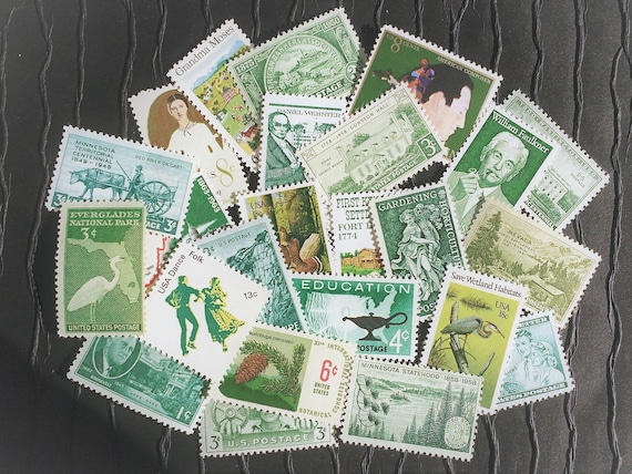 20 Vintage Stamps .. Shades of GREEN US.. Curated Collection - Etsy