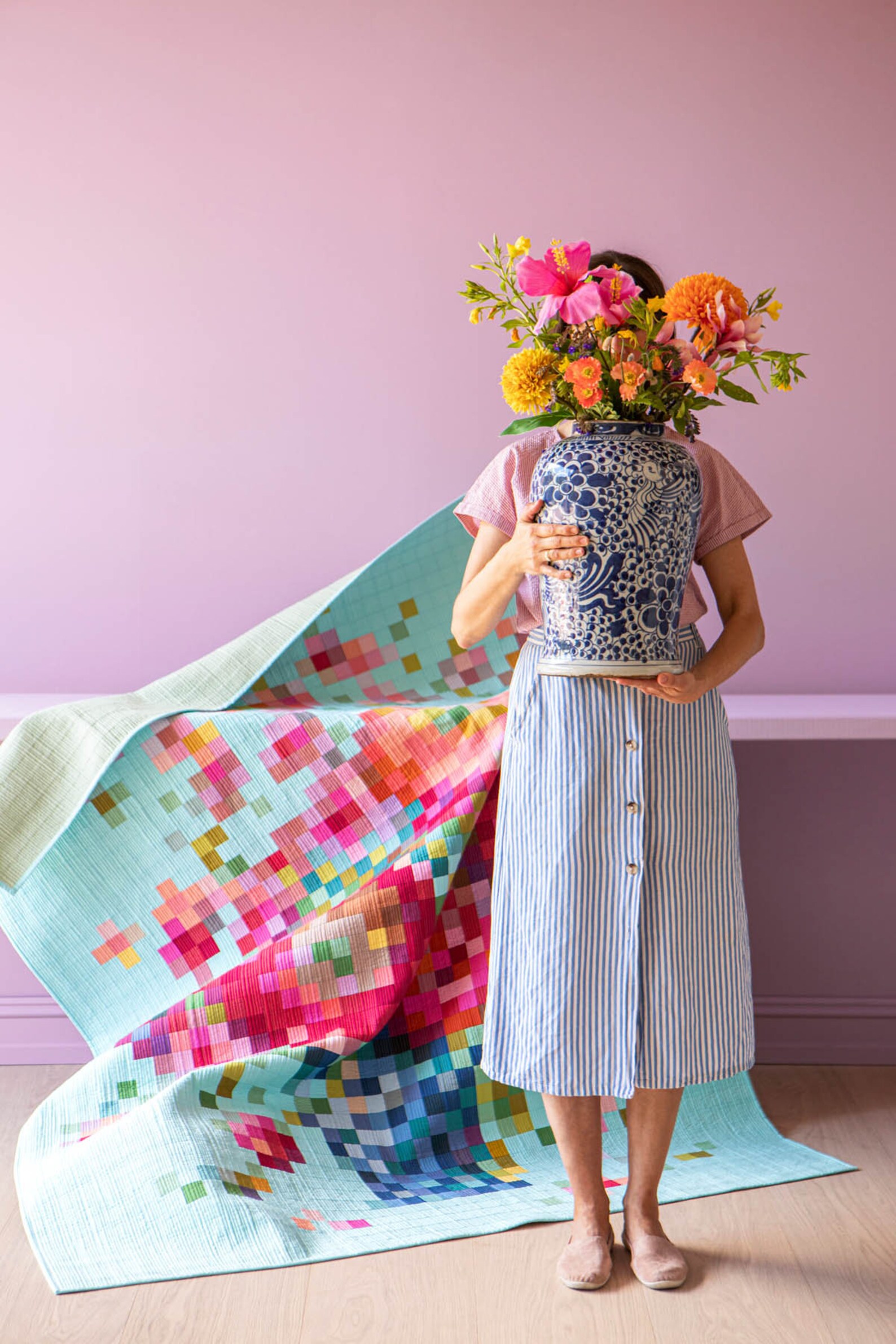 Tilda Flower Vase Embroidery Quilt Kit | Tilda Solids | 63.5in X 81.5in ...