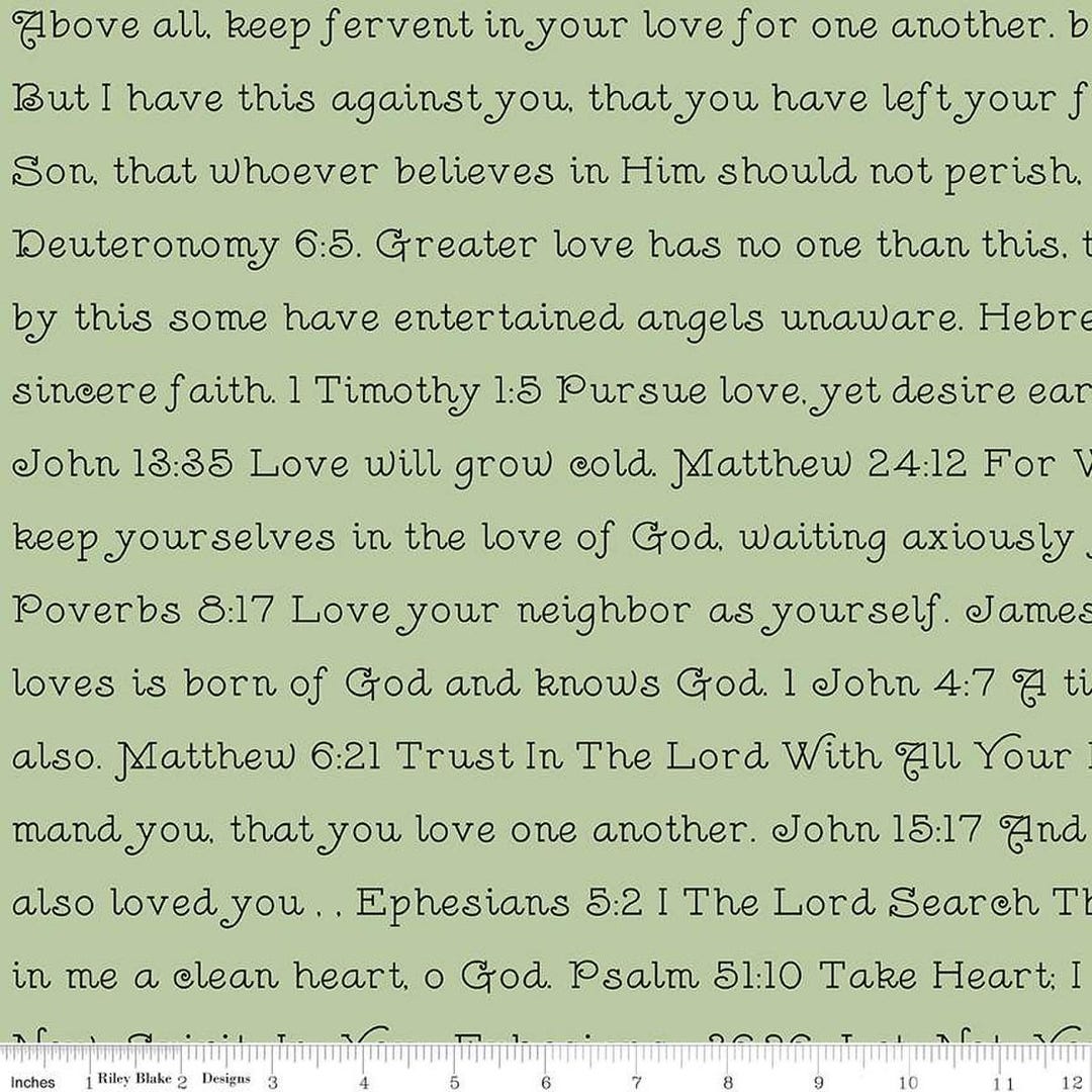 Riley Blake Take Heart C15388 Green Love Scripture Fat Quarters Yardage ...