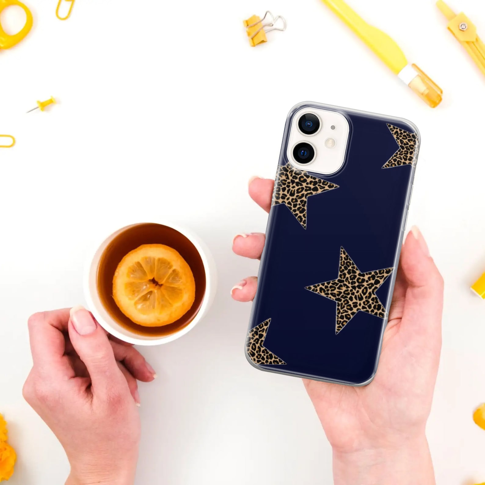 Navy Blue Cheetah Phone Case Stars Leopard Trendy Cover for iPhone 16 ...
