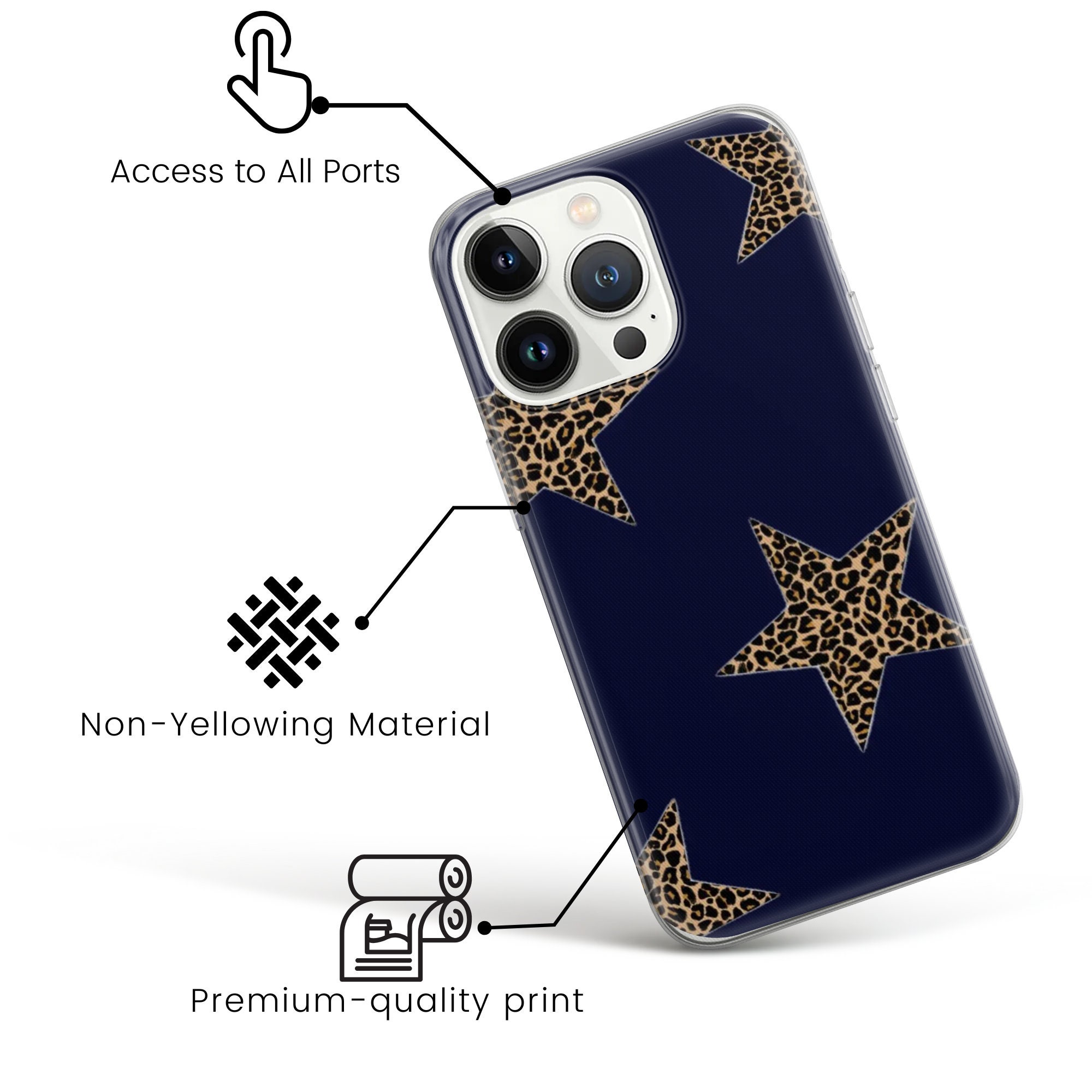 Navy Blue Cheetah Phone Case Stars Leopard Trendy Cover for iPhone 16 ...