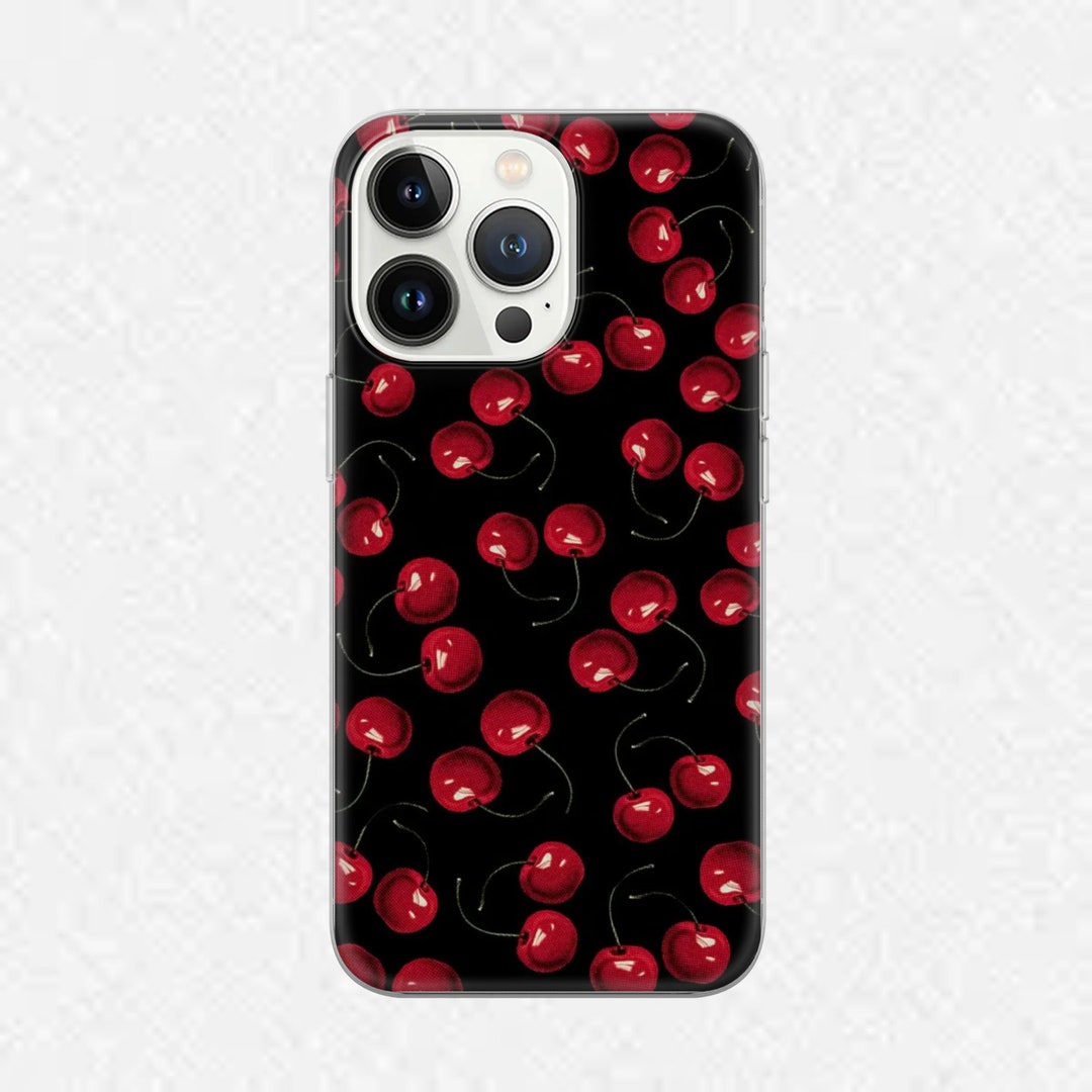 Cherry Fruits Phone Case: Red Pattern, Black TPU Gel Cover - Etsy