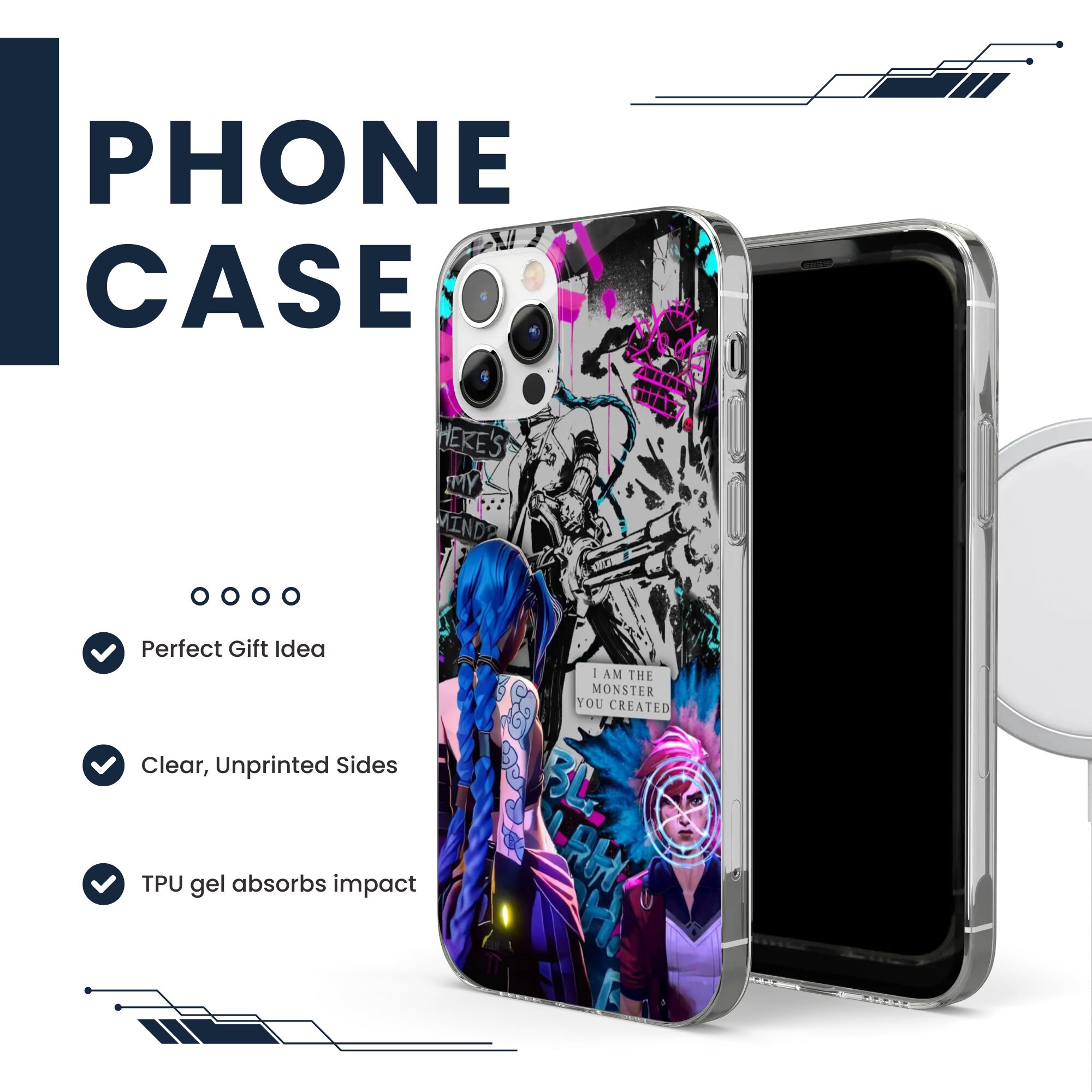 Aesthetic Arcane Phone Case Jinx Game Cover for iPhone 16 Pro, 15, 14 ...