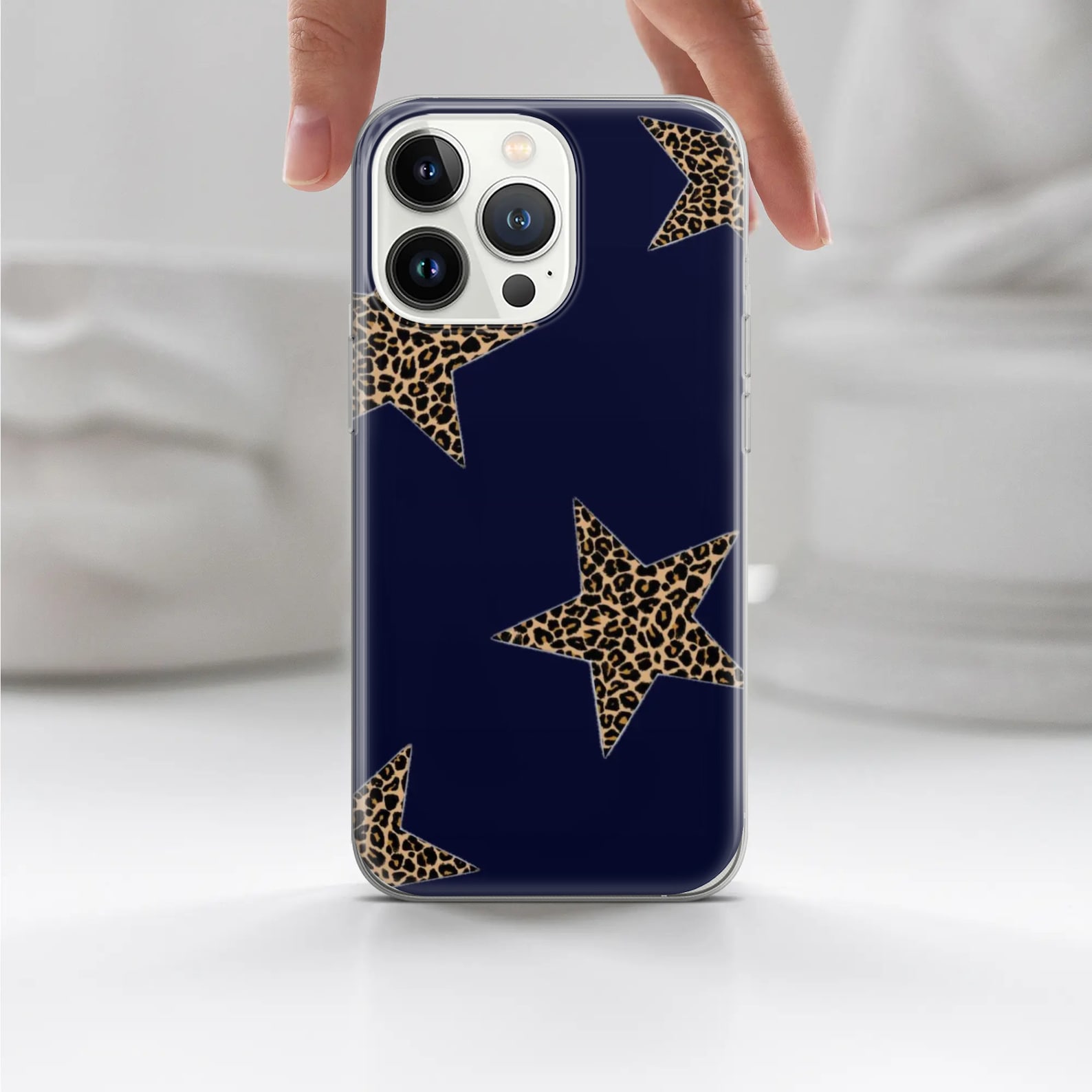 Navy Blue Cheetah Phone Case Stars Leopard Trendy Cover for iPhone 16 ...