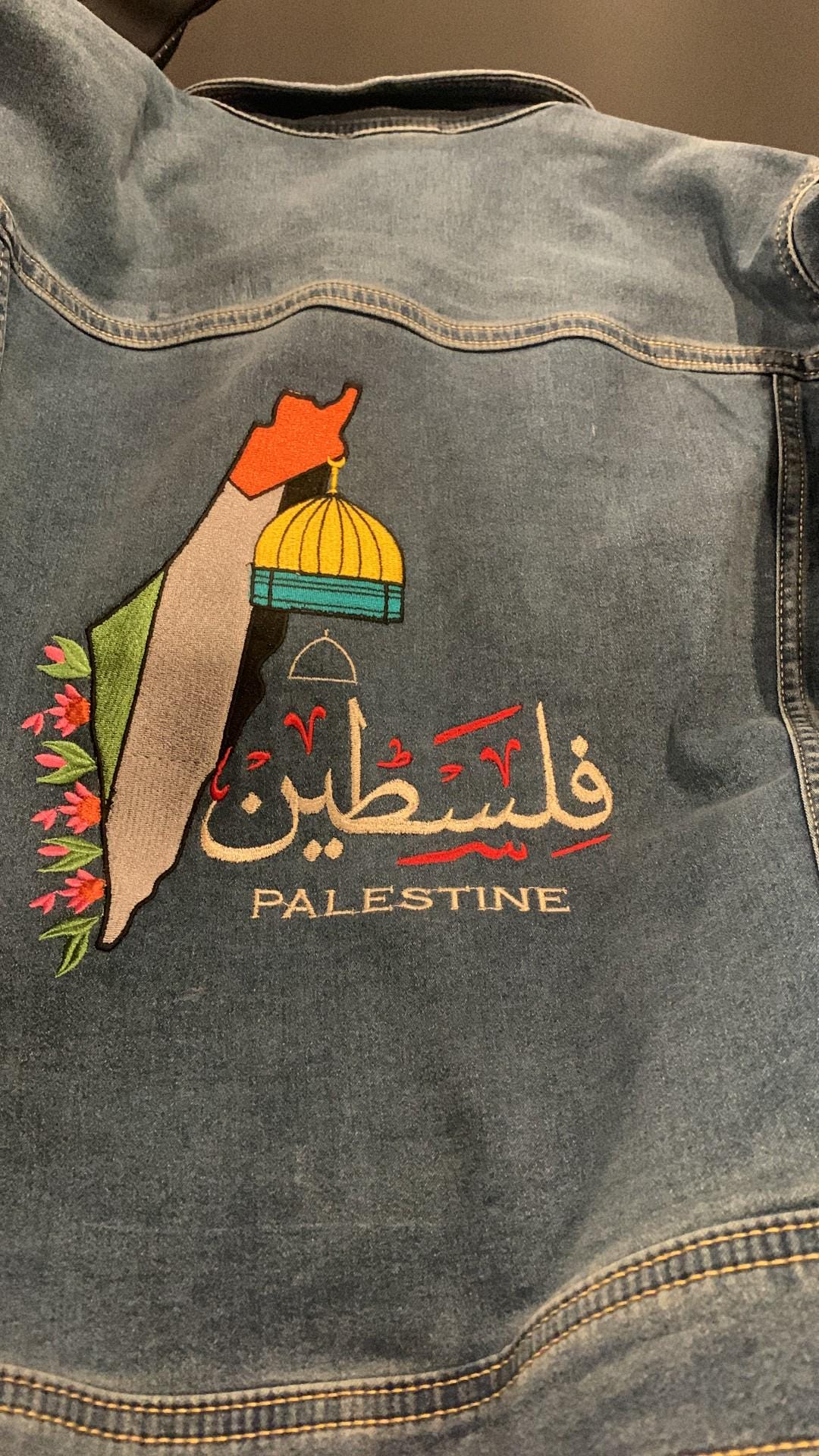 Denim Jacket Embroidered With Palestinian Map - Etsy