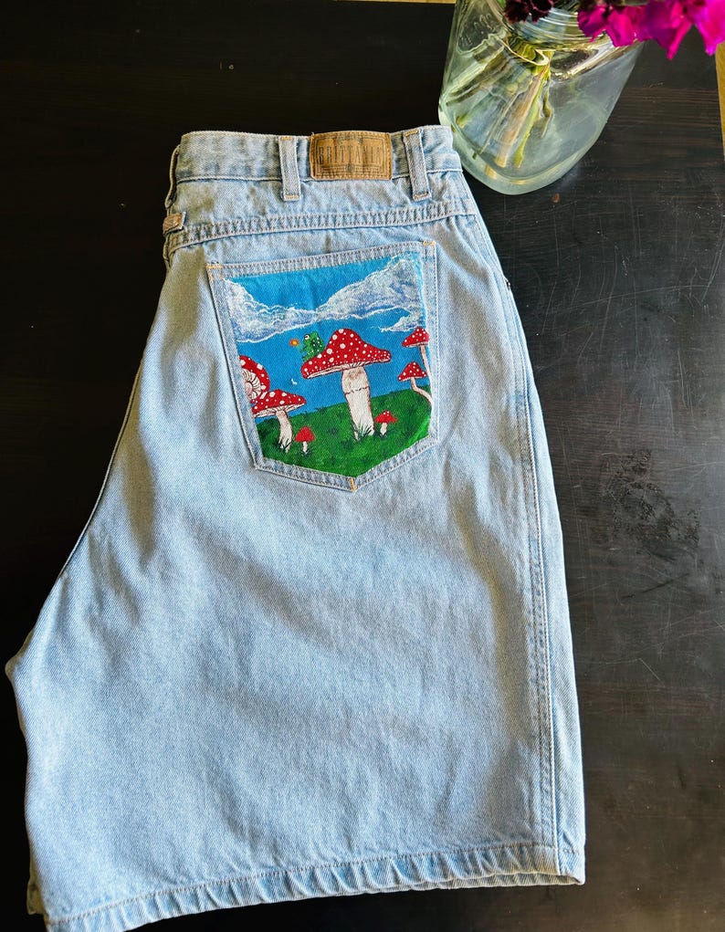 Hand Painted Toadstool and Frog Shorts - Etsy