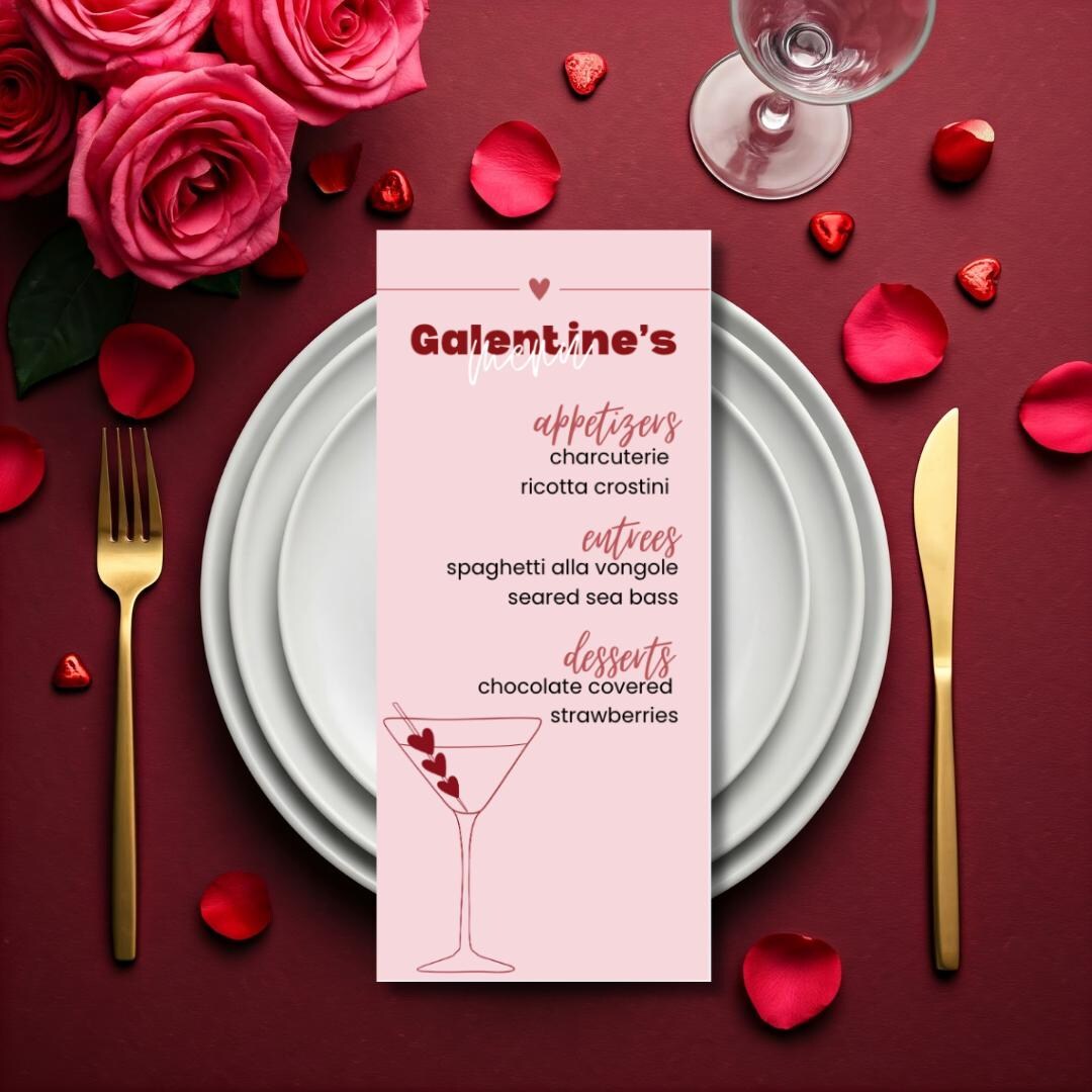 Valentines Day Digital Download Menu, Editable Food Menu, Canva ...