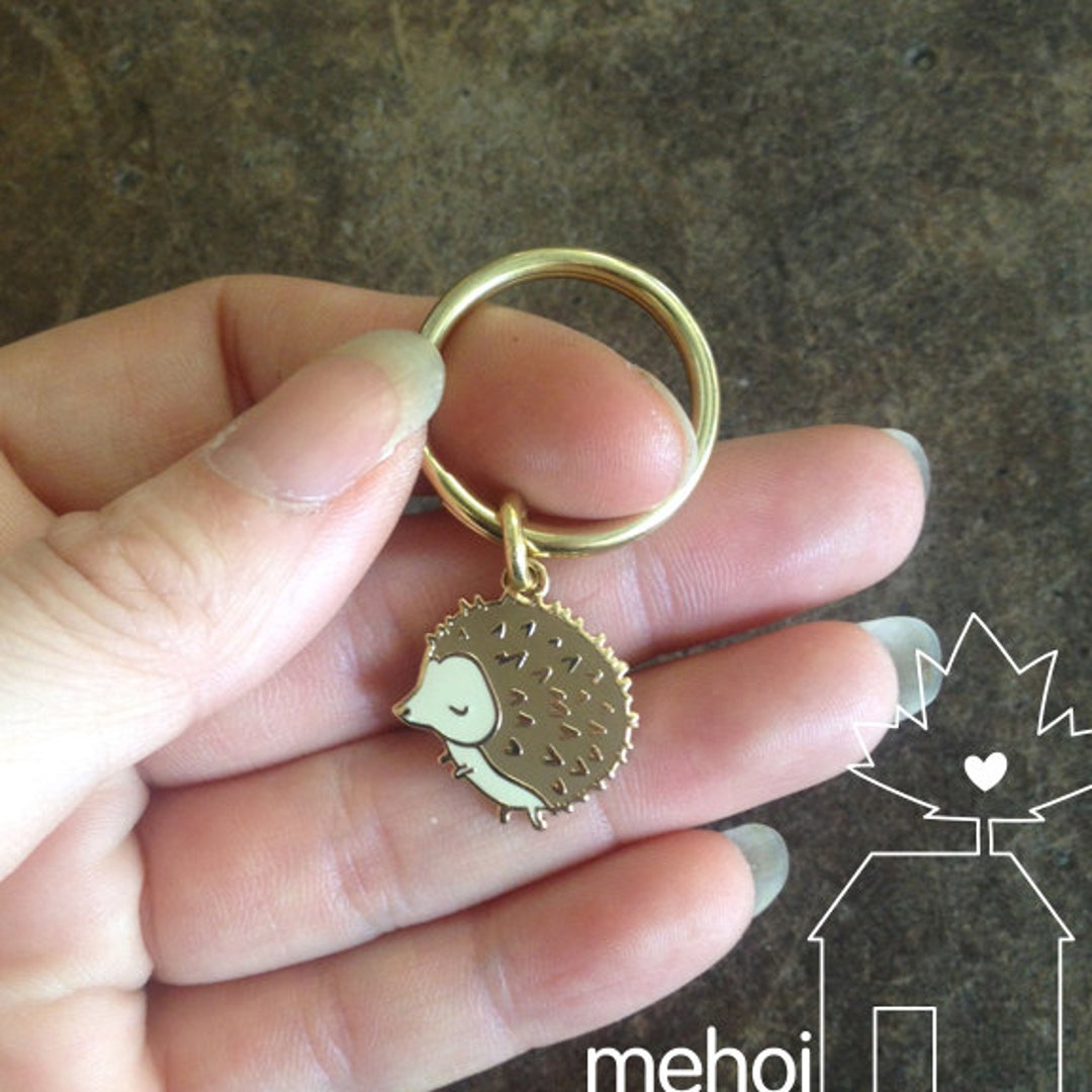Sleep Walker Hedgehog Keychain, 14k Gold Plated Enamel Charm, Solid ...