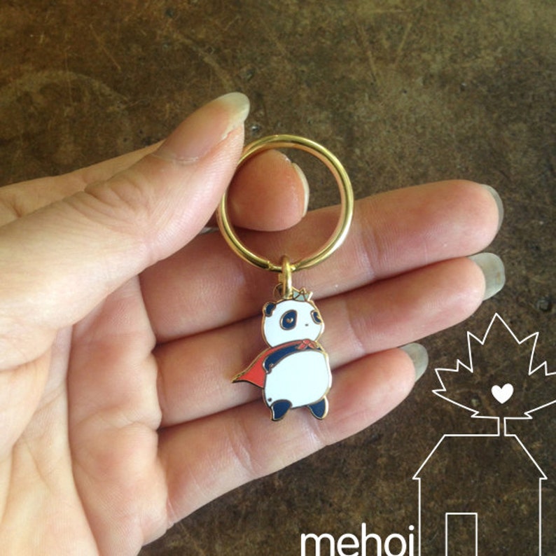 Hero Panda Key Ring 14k Gold Plated Hard Enamel Charm & Solid | Etsy