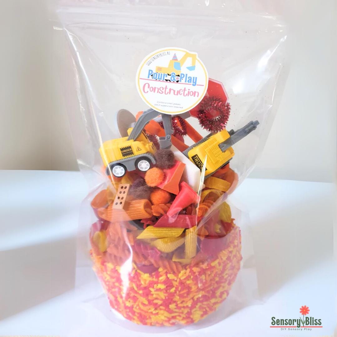 Construction Pour and Play Sensory Bin Kit: Coloured Rice & Pasta - Etsy