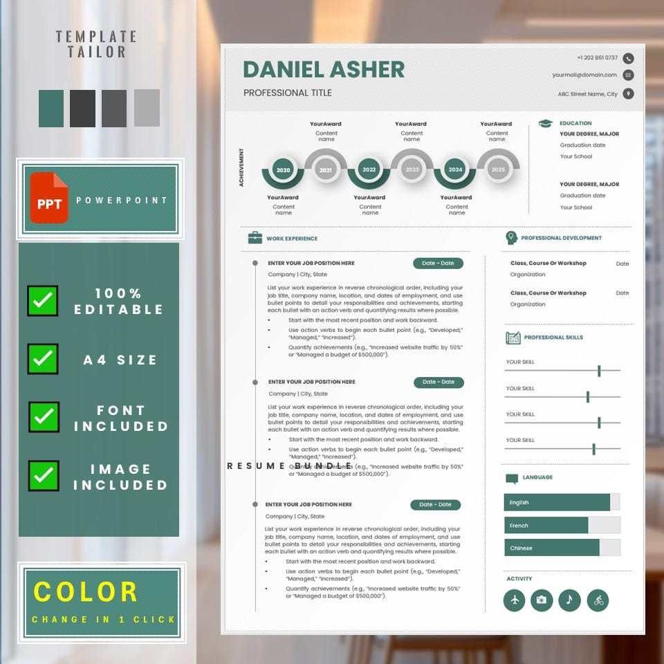 Visual Infographic Resume Template 20 | Editable | Easy to Customize ...