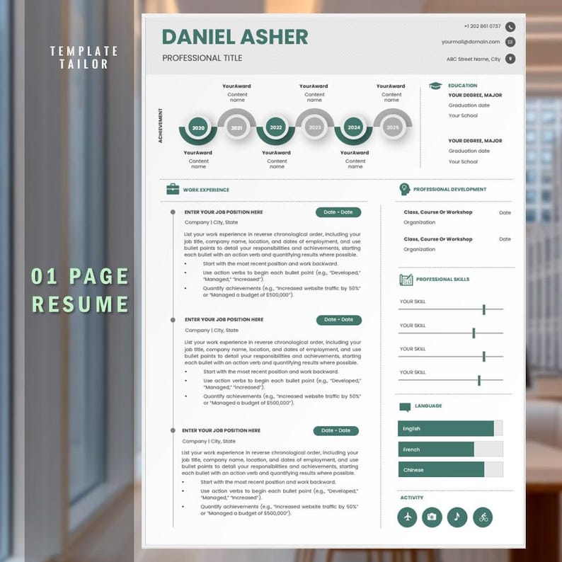 Visual Resume Template: Infographic Design, Easy to Customize ...