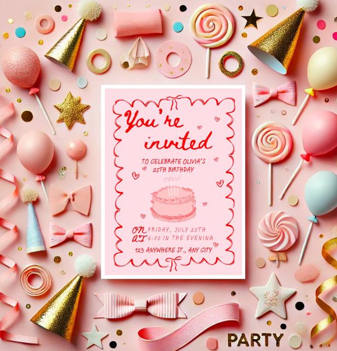 Pink Fun Birthday Party Invitation Templates - Etsy