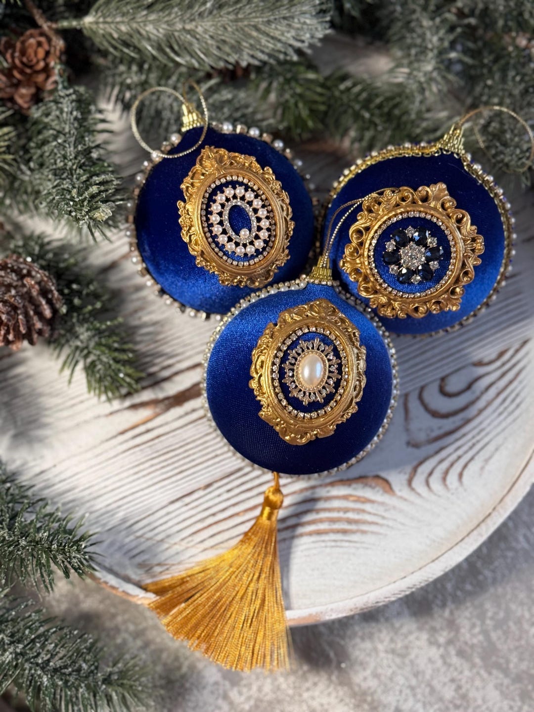 Royal Blue Velvet Christmas Tree Decorations - Handmade Oranaments - Etsy