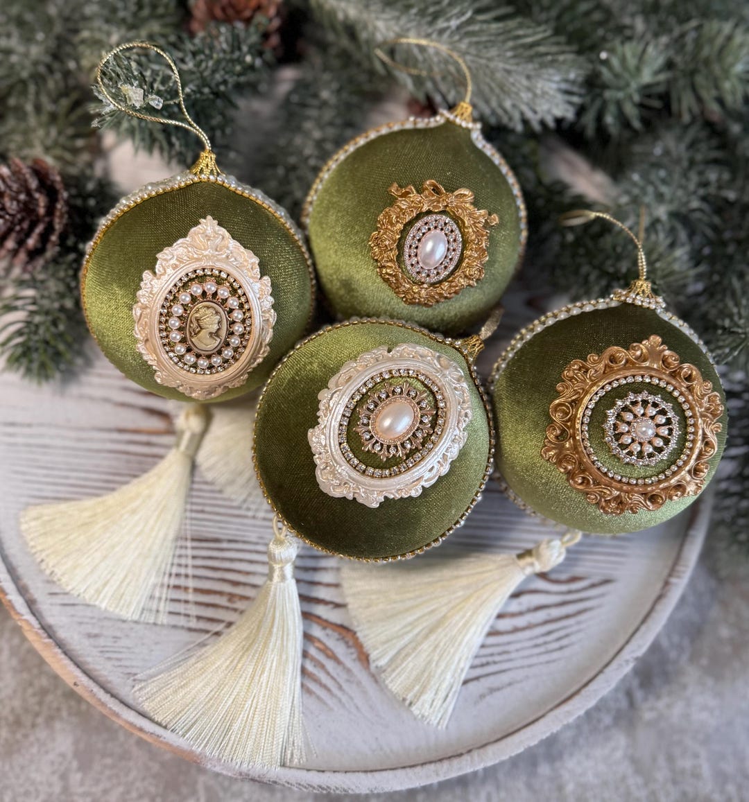 Olive Velvet Christmas Tree Decorations - Handmade Oranaments - Etsy