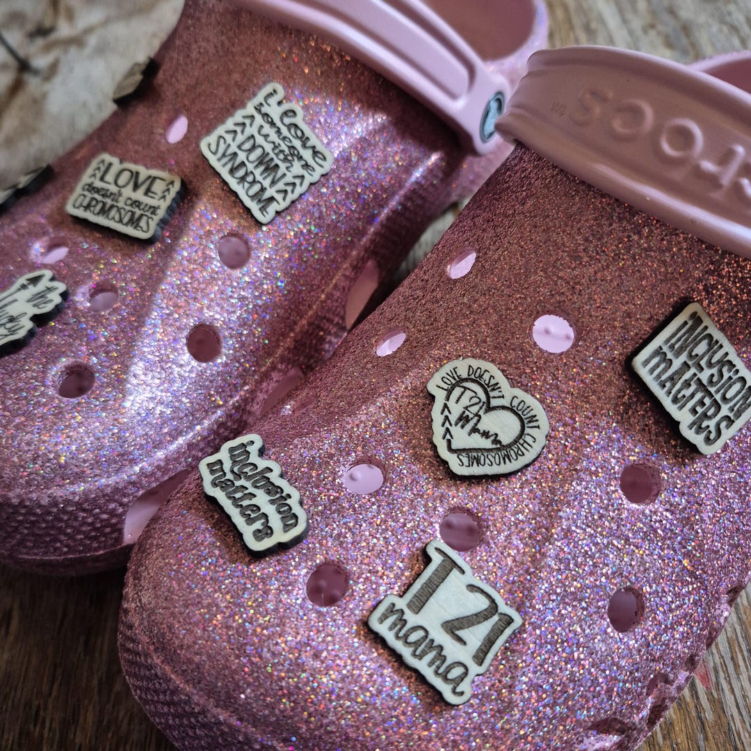 Down Syndrome Awareness Clog Charms, Wooden Shoe Charms, Clog Button ...