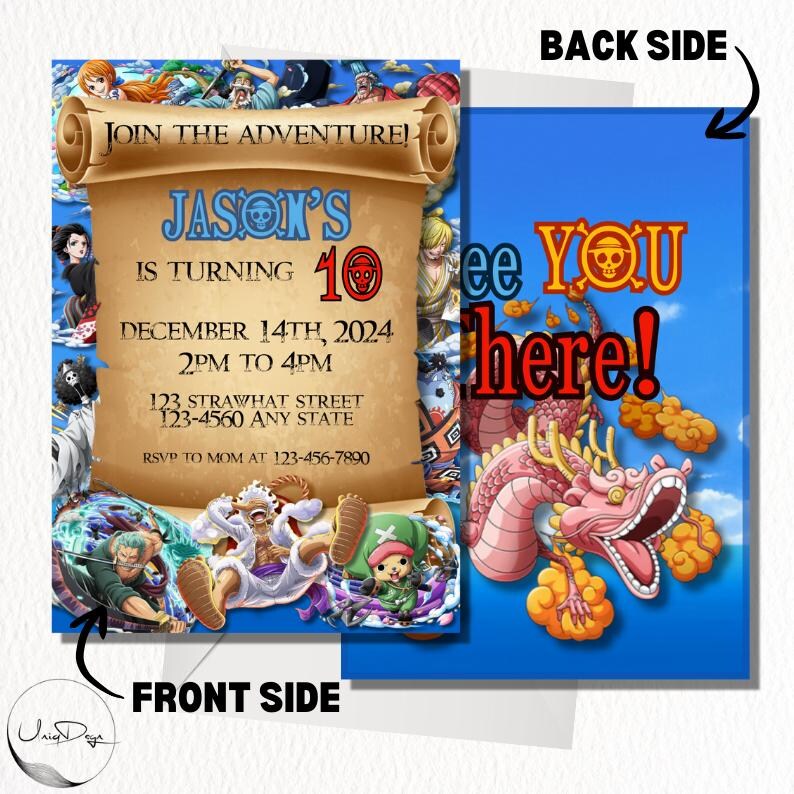 One Piece Birthday Digital Invitation Template: Anime Kids Party ...