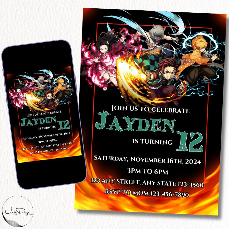 Demon Slayer Birthday Party Invitation Template | Printable Birthday ...