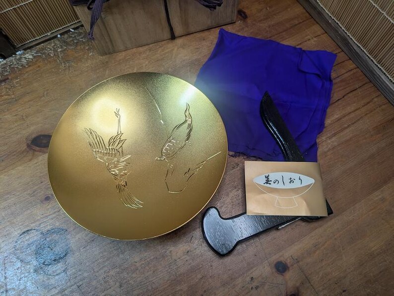 Giant 1980s Japanese Kinpai Gold Plated Cup Crane Turtle Stand Box Gov ...