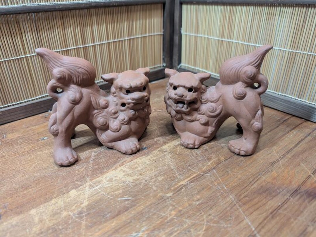 Traditional Okinawan Shisa Lion Statue Pair 1970s – Handcrafted ...
