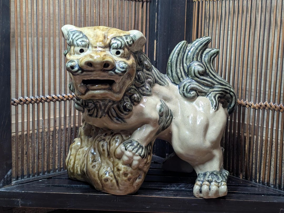 Traditional Japanese Shisa Lion Statue 1960s • Handmade Okinawa Ceramic ...