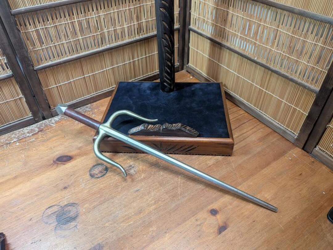 Vintage 1950s Japanese Sai Weapon, Forged Steel W/ Leather Handle ...