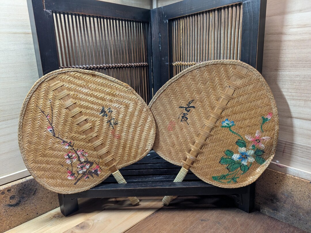Vintage 1970s Japanese Bamboo Fan Set (2pcs) | Handmade Tea Ceremony ...