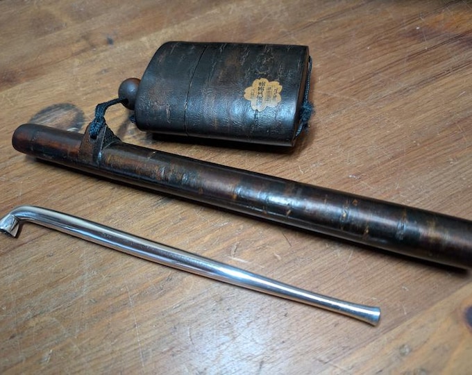 1950s Japanese Silver Kiseru Pipe • Jun Gin Signed • Sakura Wood Case ...
