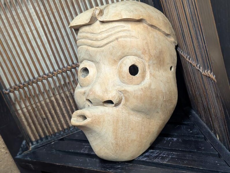 Handmade Japanese Kagura Mask Craft, Hyottoko Noh Traditional 1998 ...