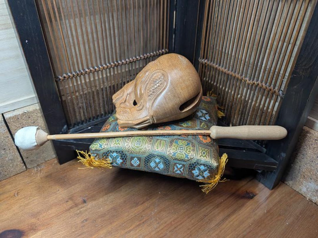 Vintage Japanese Wooden Drum Mokugyo - Hand Engraved Traditional ...