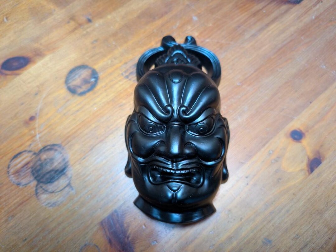 Traditional 1980s Japanese Agyo Niozo Mask Black Ceramic Temple ...