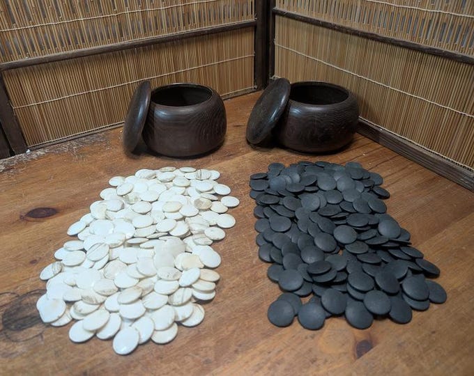 Vintage Japanese Go Game Set 1970s – Shell & Slate Stones in Unique ...