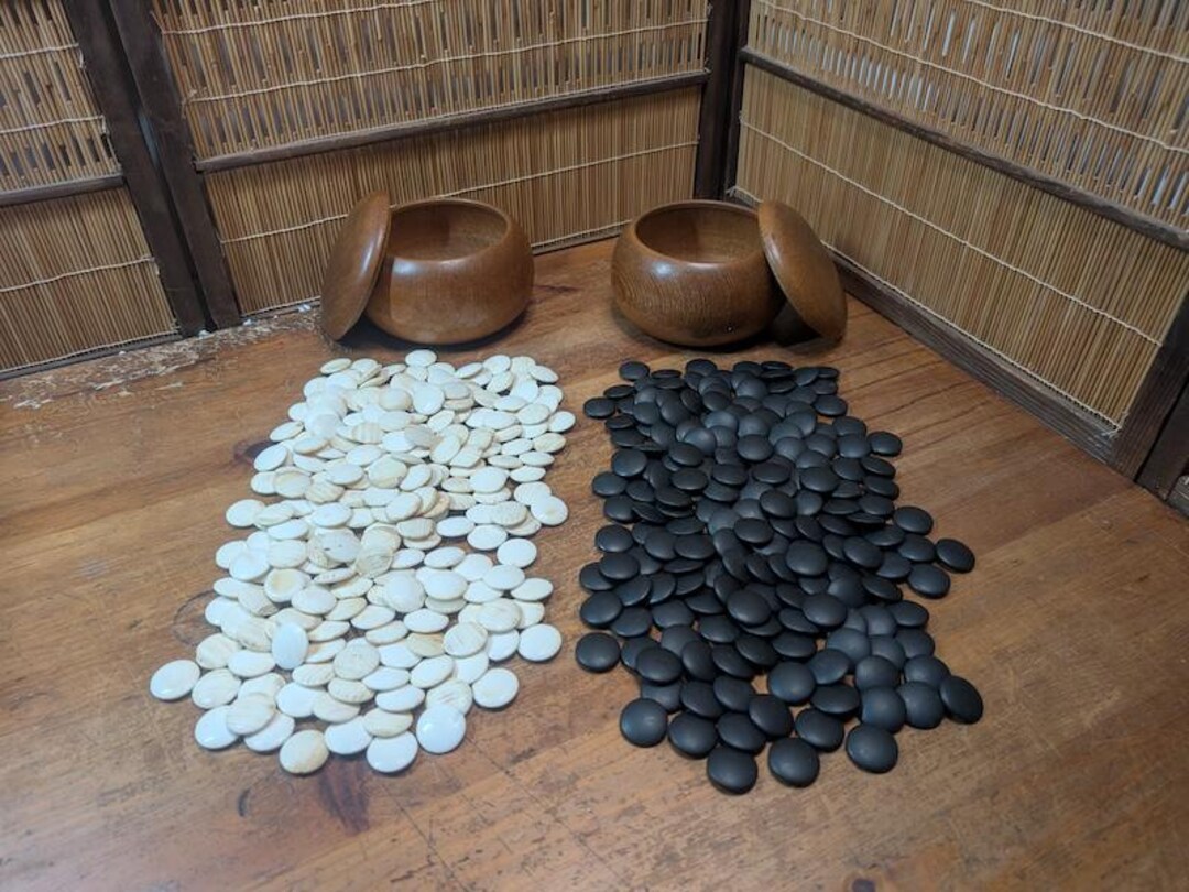 Vintage Japanese Go Game Set 1970s – Shell & Slate Stones in Unique ...