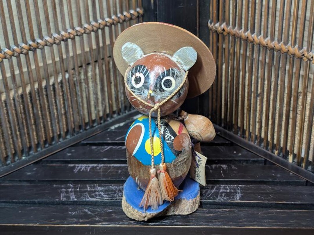 Vintage 1960s Japanese Tanuki Kokeshi Doll | Handmade Wooden Raccoon ...