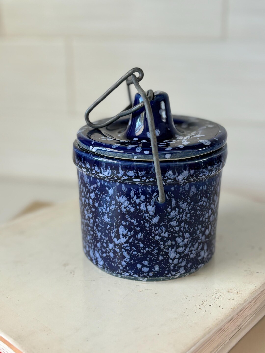 Blue Speckled Stoneware Crock With Lid, Vintage Stoneware, Country ...