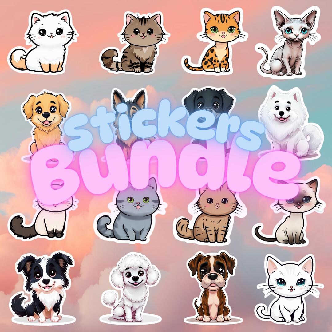 PNG Stickers With Cats and Dogs: Cute Pet Digital Stickers for Crafts ...