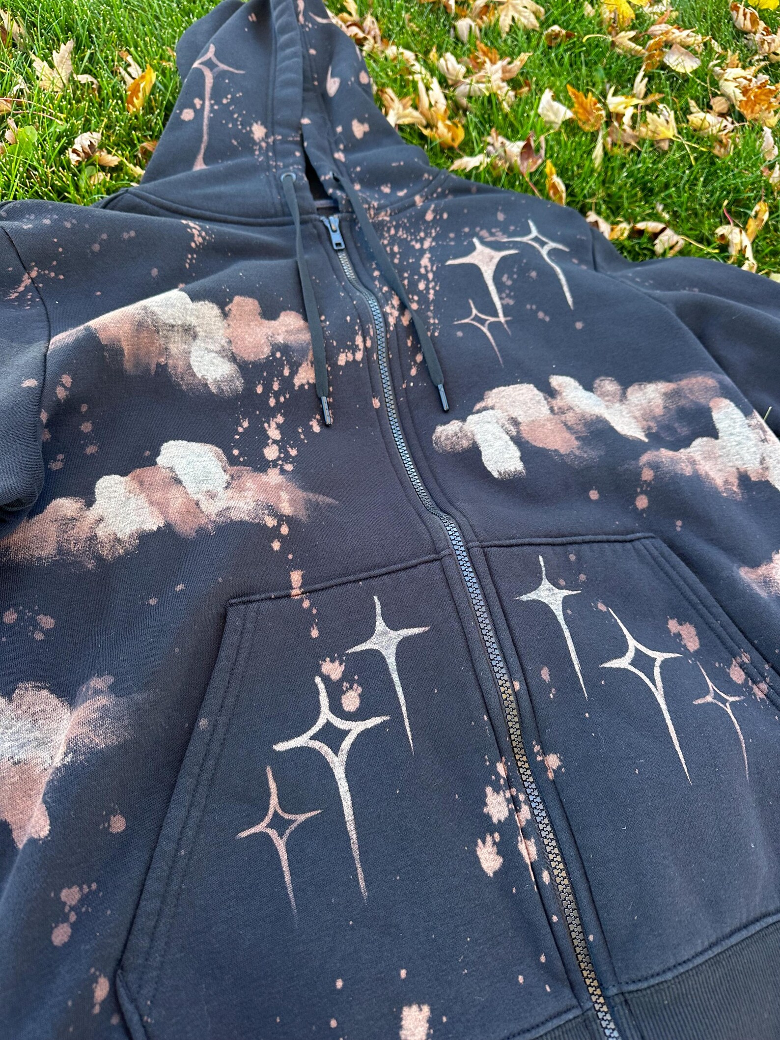 Hand Painted Reverse Bleach Dye Zip up (L) - Etsy