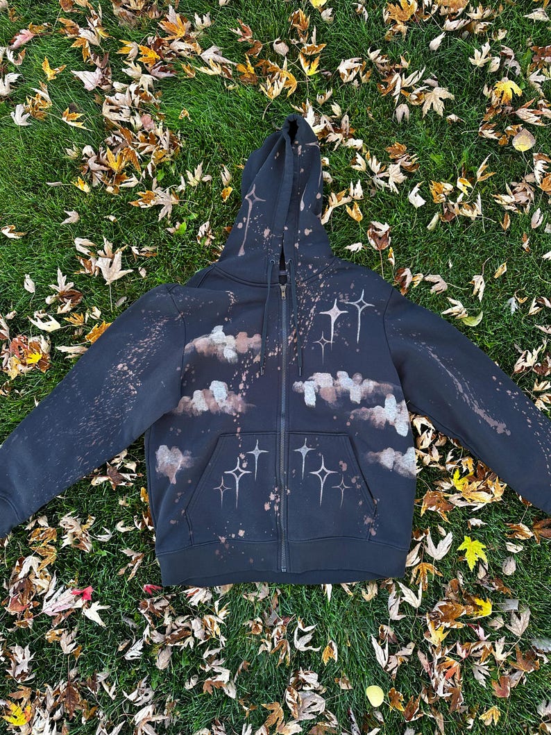 Hand Painted Reverse Bleach Dye Zip up (L) - Etsy