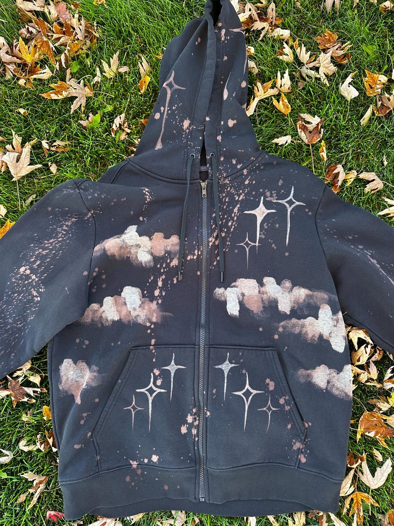 Hand Painted Reverse Bleach Dye Zip up (L) - Etsy