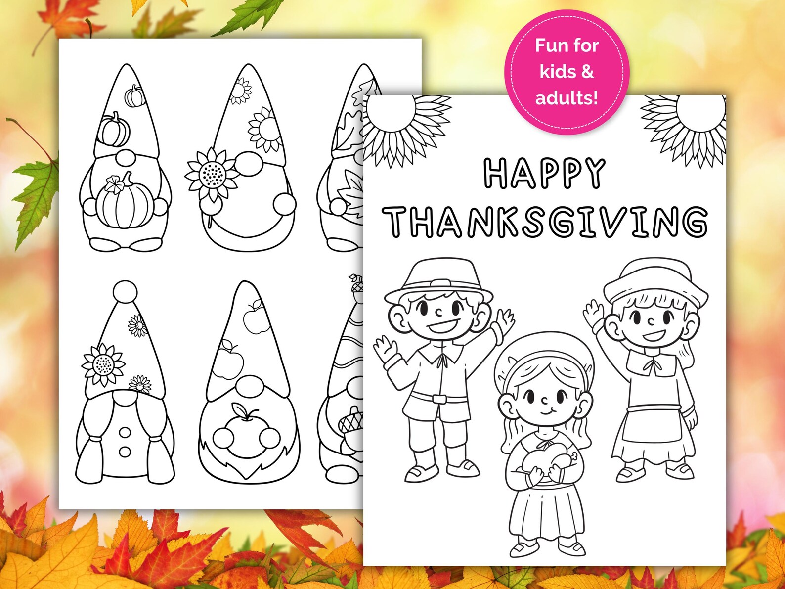 Fun Thanksgiving Coloring Pages Bundle | 14 Pages for Kids & Adults ...