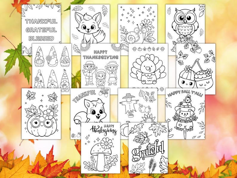 Fun Thanksgiving Coloring Pages Bundle | 14 Pages for Kids & Adults ...