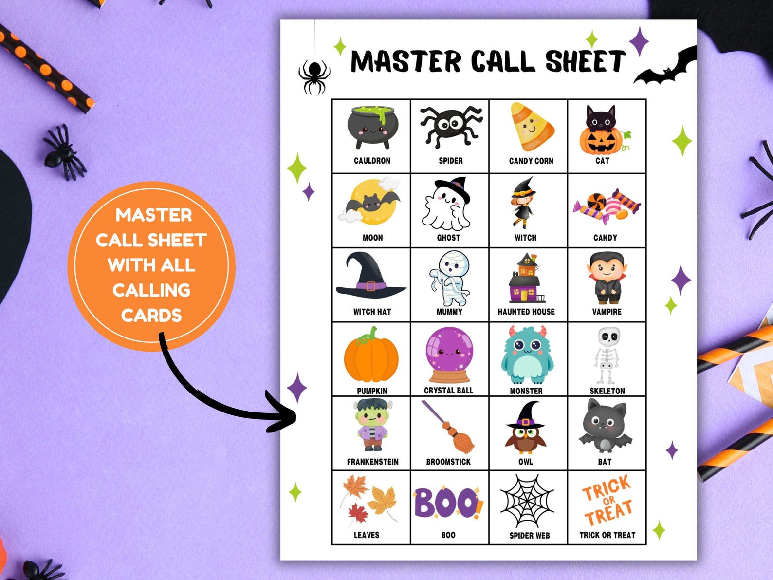 50 Halloween Bingo Cards With Call Sheet and Markers, Halloween Group ...