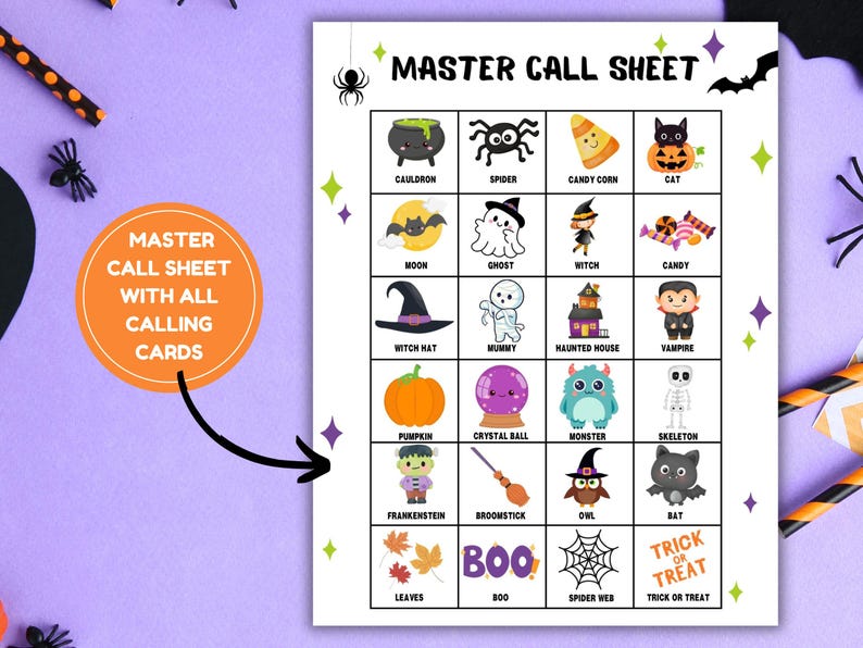 50 Halloween Bingo Cards With Call Sheet and Markers, Halloween Group ...