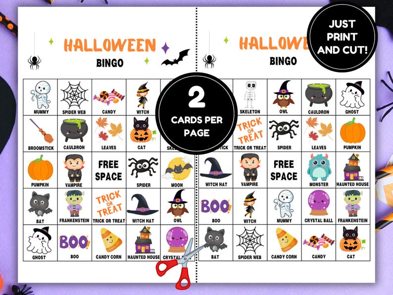 50 Halloween Bingo Cards With Call Sheet and Markers, Halloween Group ...