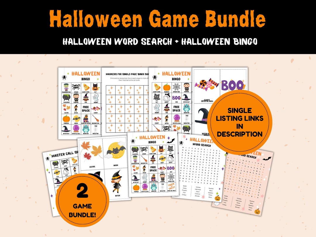 Halloween Game Bundle: Halloween Word Search and Halloween Bingo Cards ...