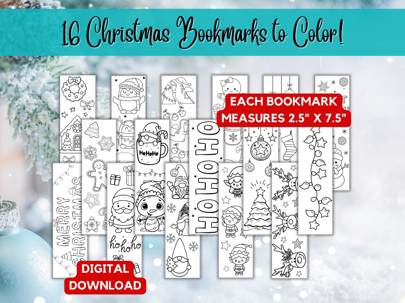Festive Christmas Coloring Bookmarks for Kids - Winter Bookmarks ...